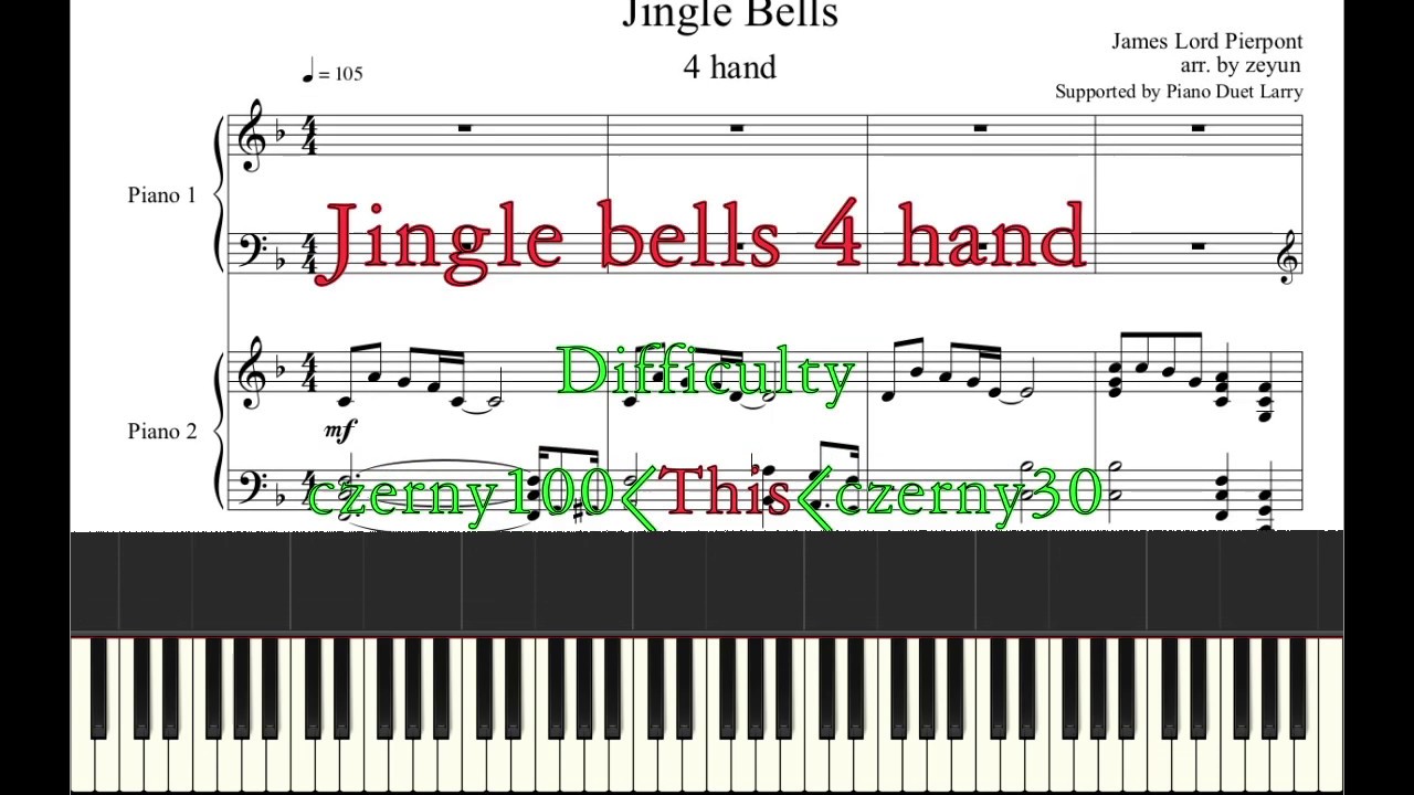 Jingle bells 4Hand Easy jazz. arr.zeyun - YouTube
