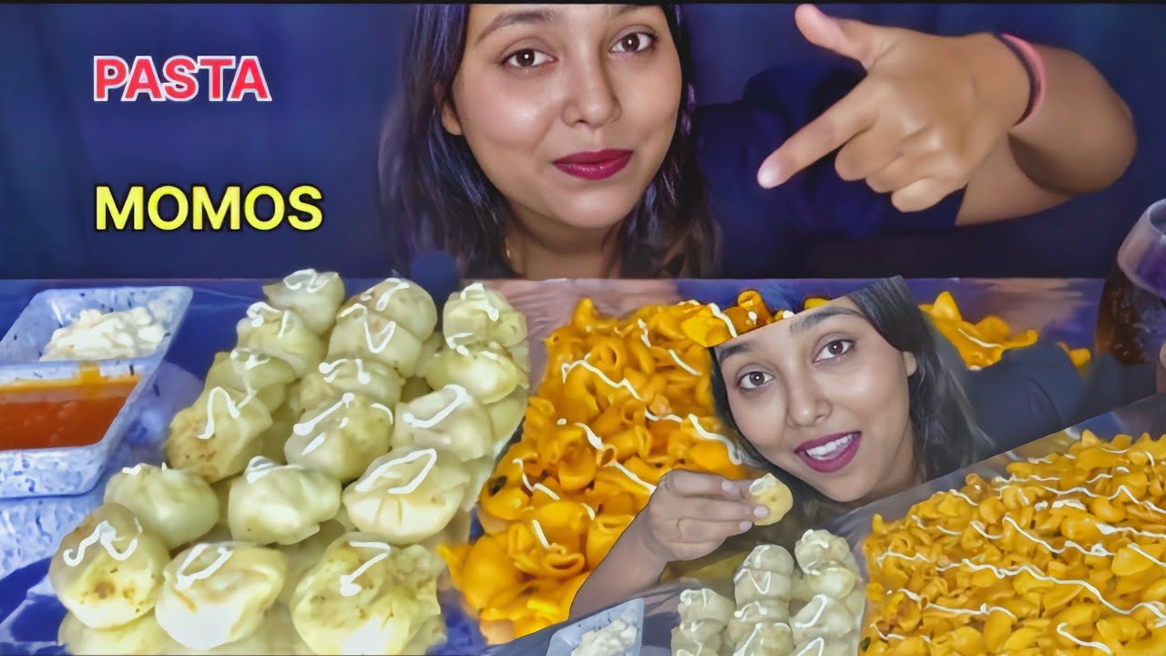 SPICY PASTA 🥵 MOMOS EATING 😋|| ASMR || CHALLENGE || MUCKBANG || SPICY ...