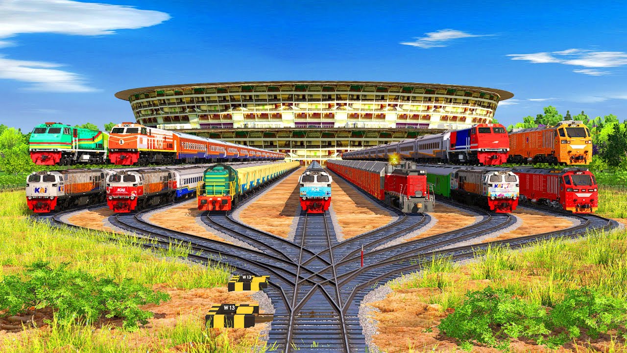 11 COLORFUL TRAINS CROSSIN ON TOP OF THE OTHER TRAINS | TRAINS QUEUEU AT SAME RAILROAD TRACK #8 ...