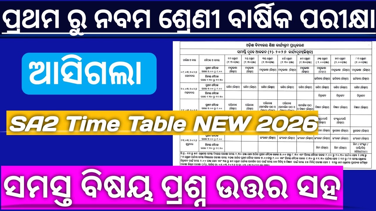 SA2 exam time table 2026 | Class 1 To 9 Annual Exam 2026 Timetable Was ...