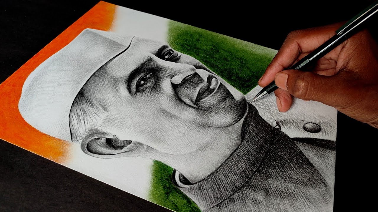 Jawaharlal Nehru Pencil Drawing For Beginners | Jawaharlal Nehru ...