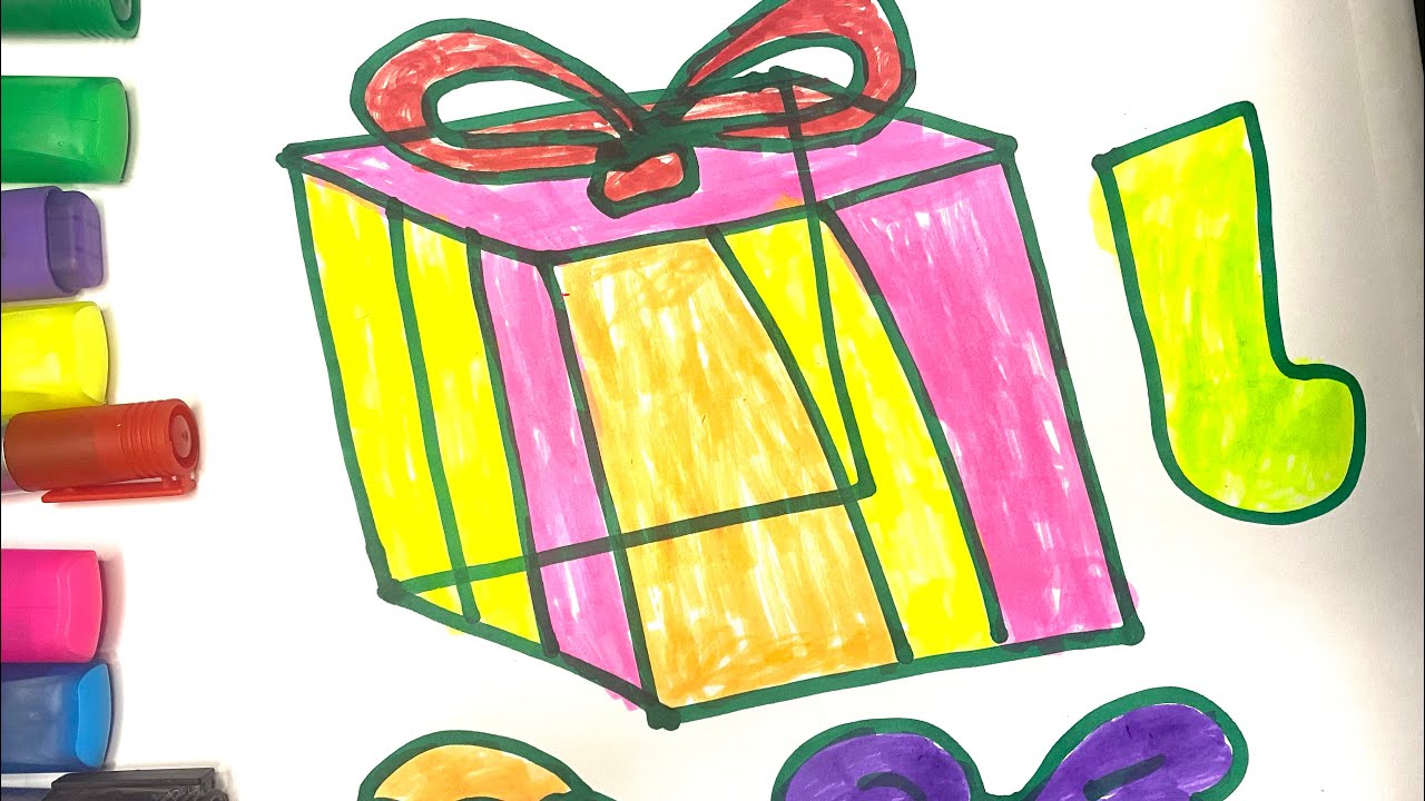 How to draw a simple Christmas gift for kids /Rainbow ABC Art Kids ...