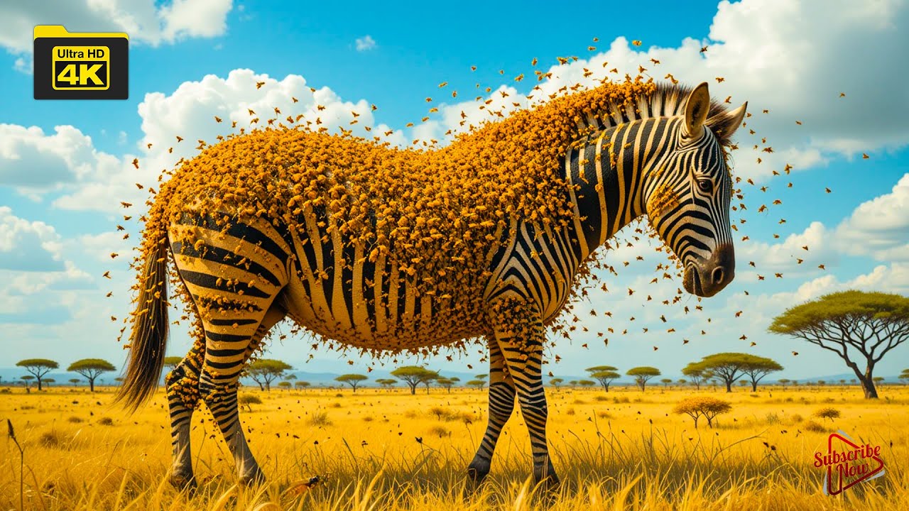 "Heart-Stopping Rescue: Zebra Overwhelmed by a Swarm of Golden Bees ...