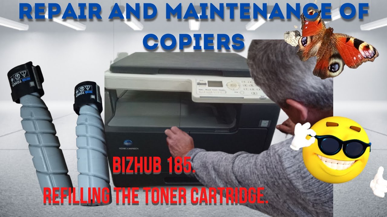 Konica Minolta Bizhub 185 Refilling the toner cartridge - YouTube