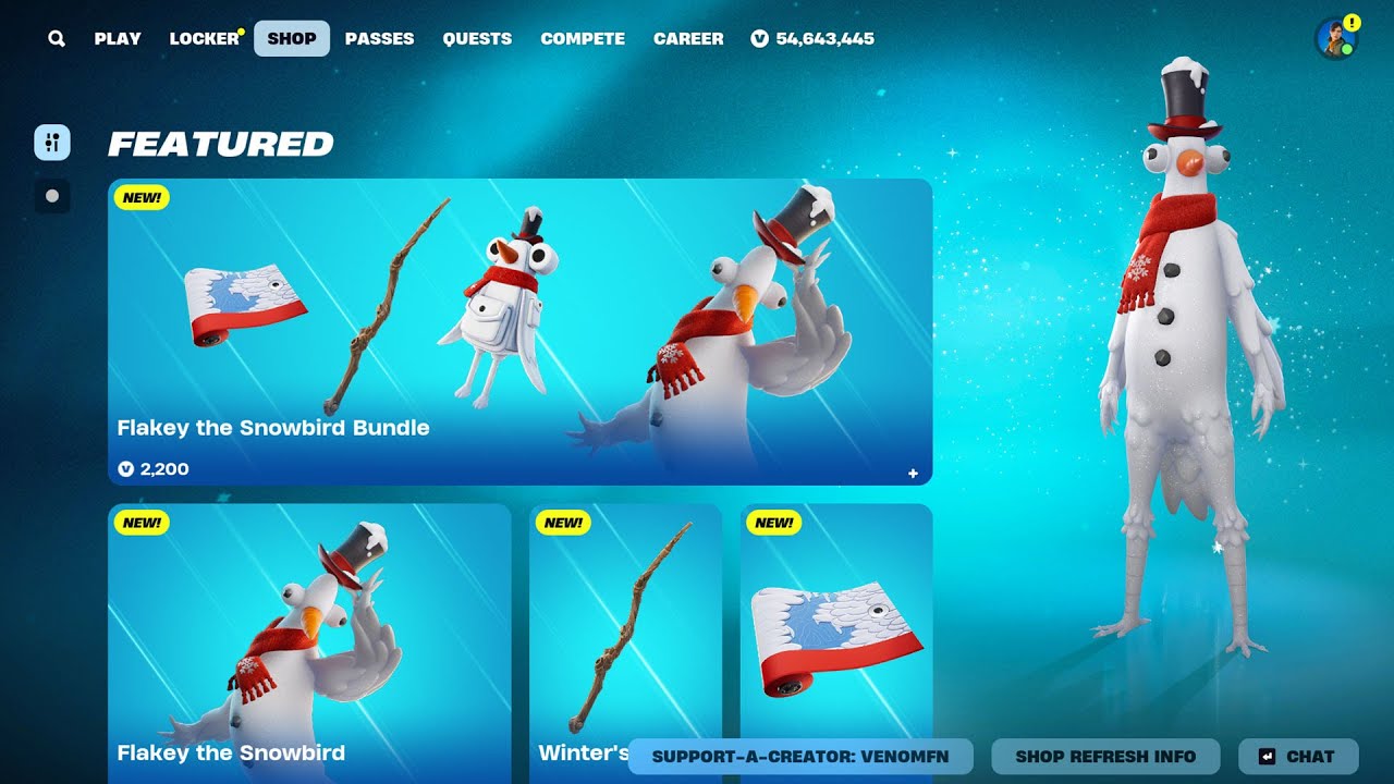 Flakey the Snowbird Cosmetics Fortnite Item Shop Showcase! - YouTube