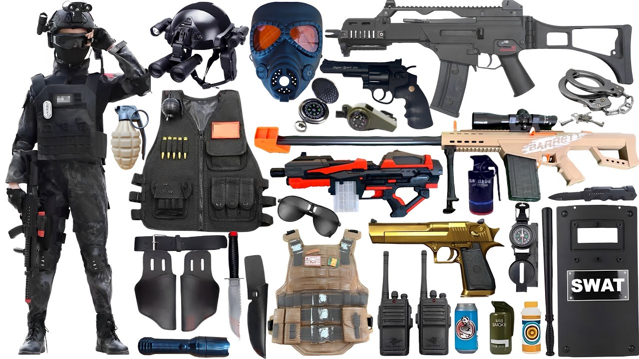Unpacking Special Police Weapon Toy Set, Glock Pistol, MG36 Assault ...