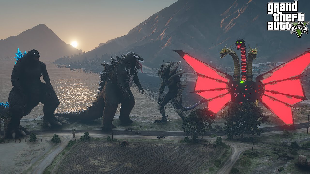 Godzilla Ride and Venom Godzilla Vs Mecha Ghidorah and Monster X - GTA ...