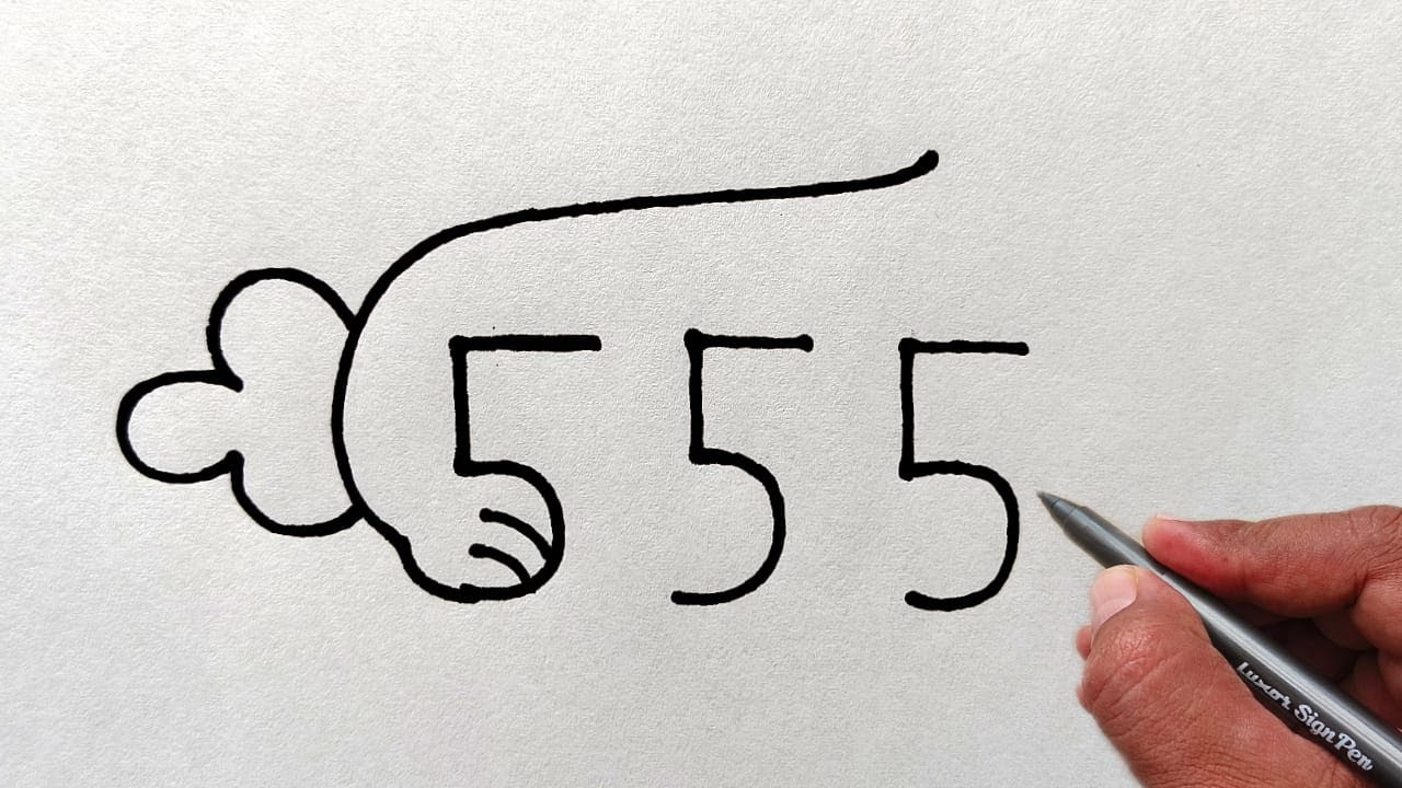Rabbit Drawing From Number 5555 | Easy Rabbit Drawing picture | Number ...
