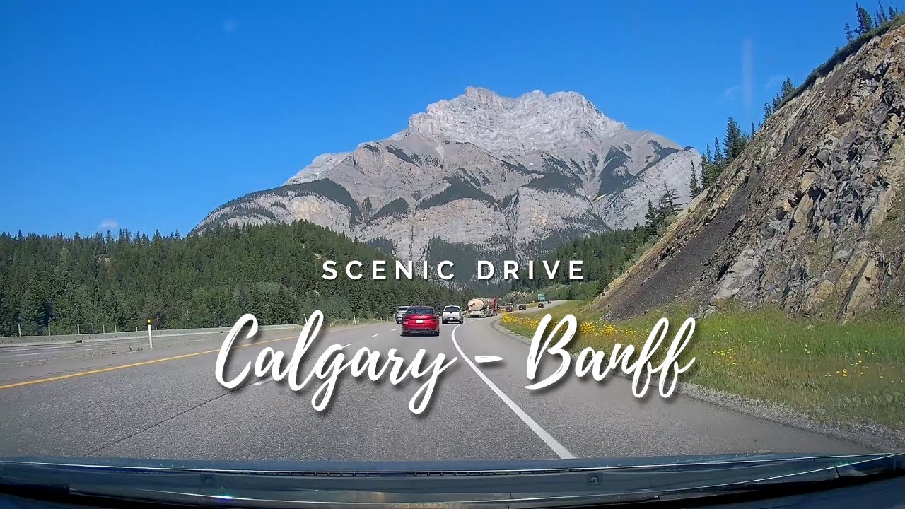 Driving Trans-Canada Highway from Calgary to Banff Canada Summer ...