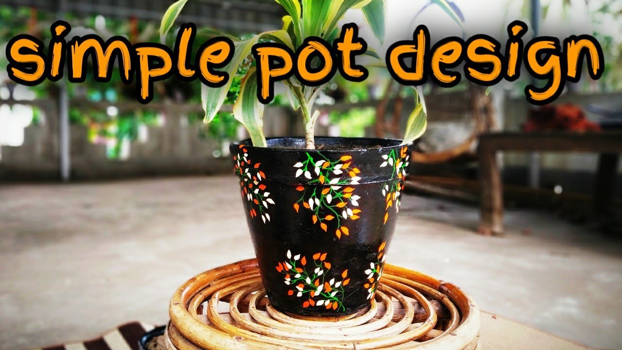 black potpainting | easy pot painting | টব ডিজাইন | pot painting with ...
