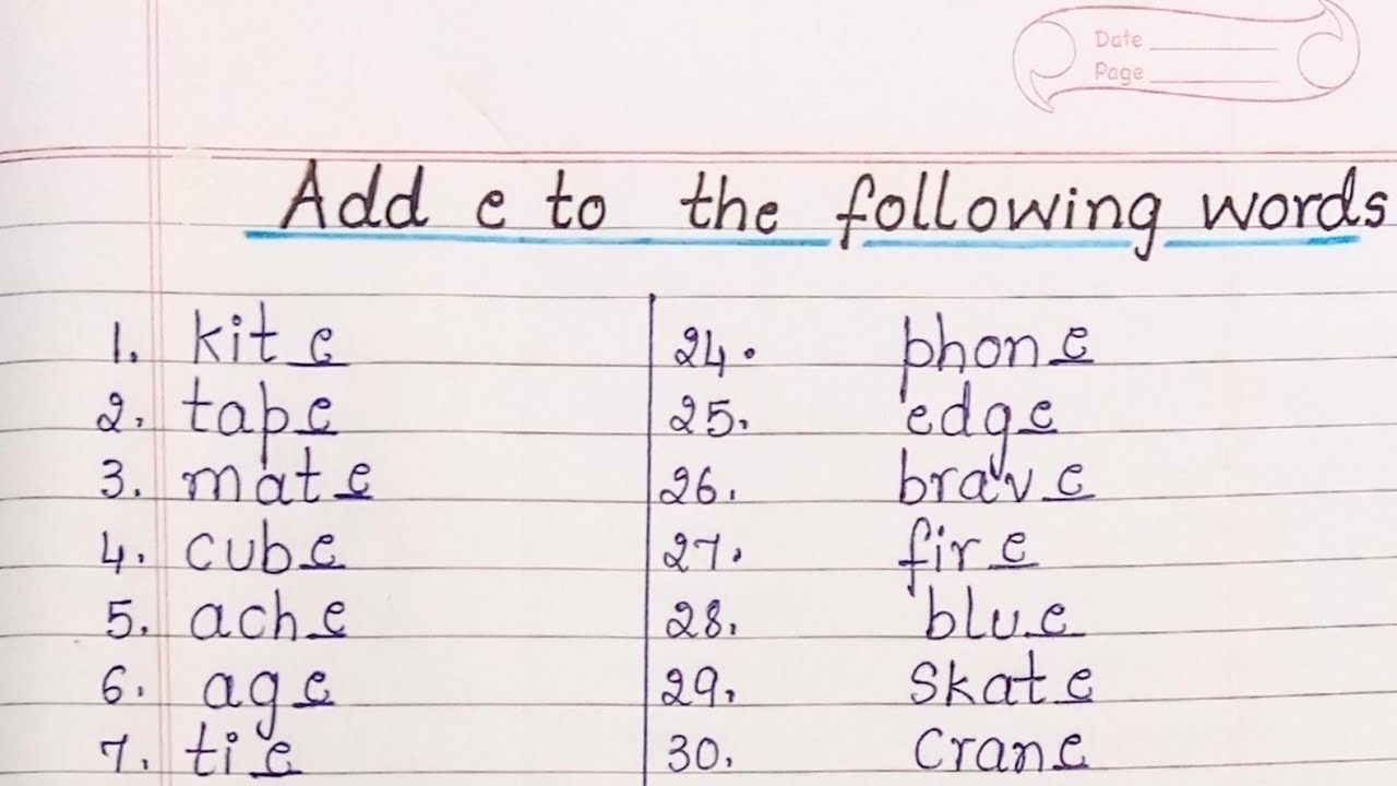 Add e to the following words - YouTube