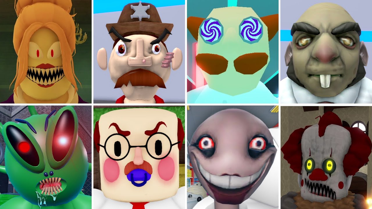 Monsters In 12 Roblox Scary Obby Speed Runs Pennywise Clown, Dr Lizard ...