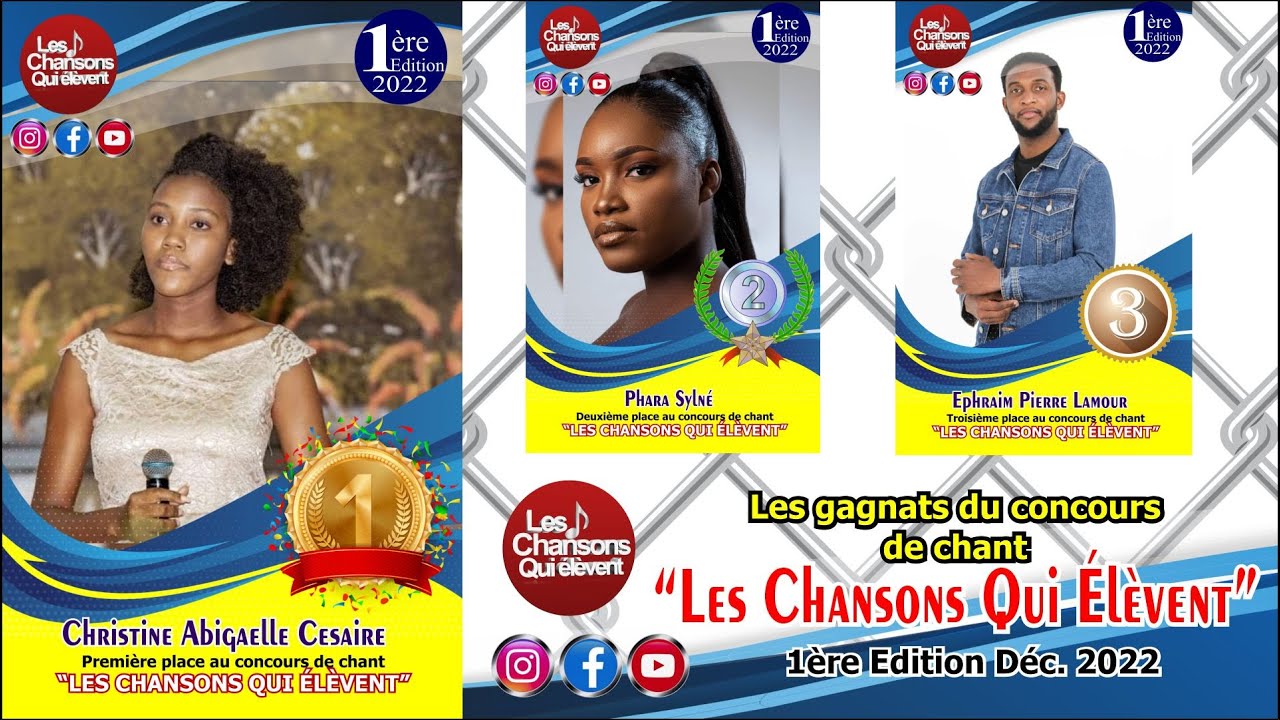 Les 3 Gagnants du concours de chant "LES CHANSONS QUI ELEVENT" | 1ère ...