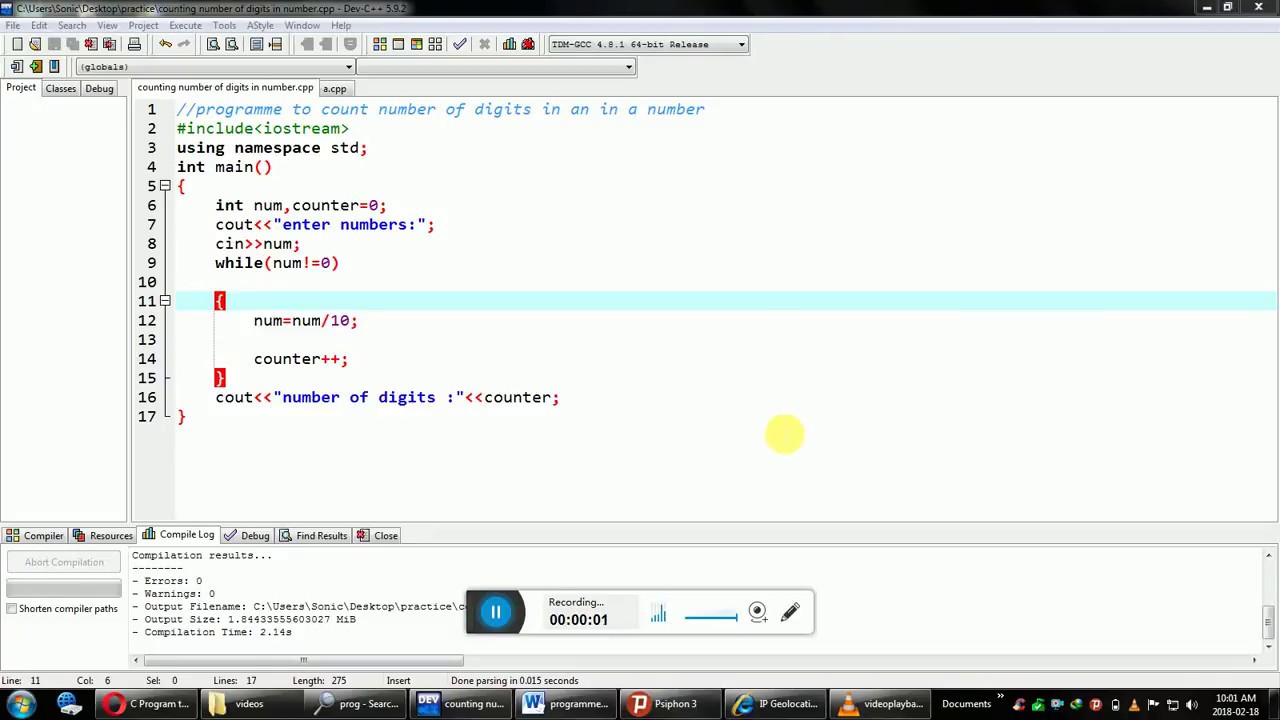 C Program To Count Of Number Digits Youtube