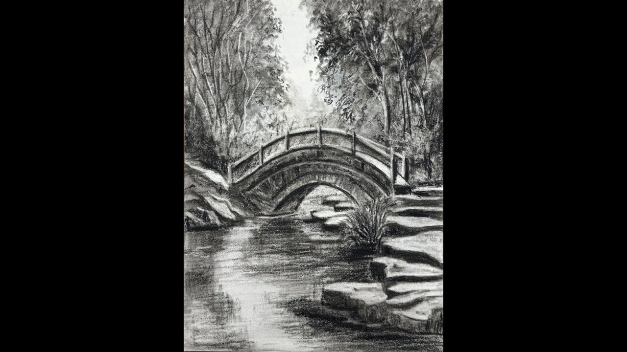 How to Draw a Landscape | Lake, Bridge, Trees | Easy Step by Step for ...