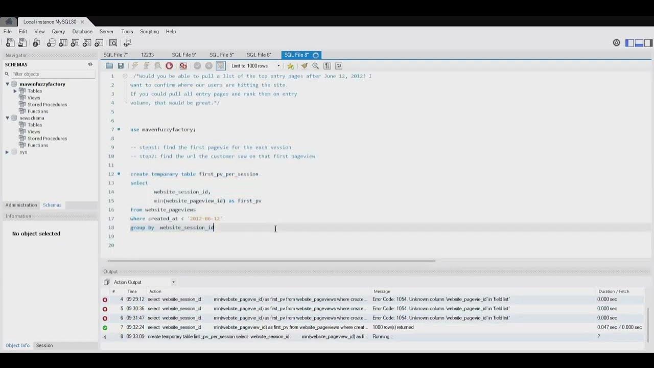 Ecommerce & Web Analtics Top Entry pages Using MySql_Workbench. - YouTube