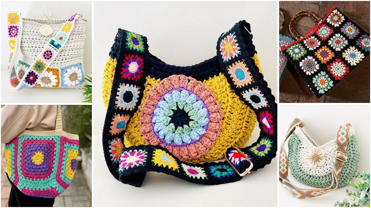 latest designer crochet multicoloured fancy bag/crochet boho style bag ...