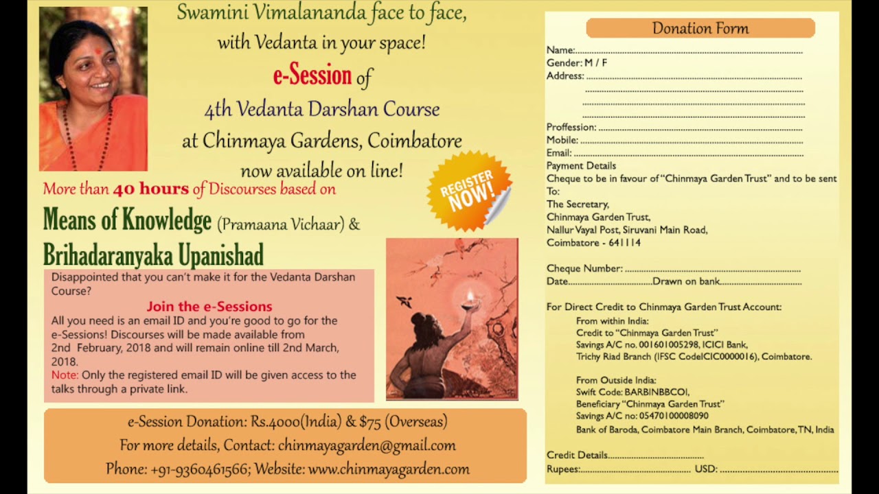 Swamini Vimalananda Chinmaya Vedanta Darshan E Session - YouTube