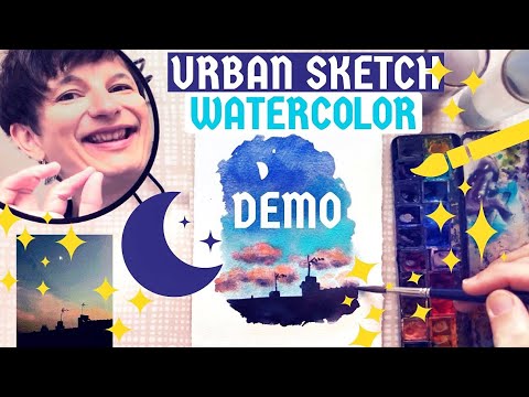 Night URBAN SKETCH Watercolor Tutorial / Demo 🎨 🌙 - YouTube