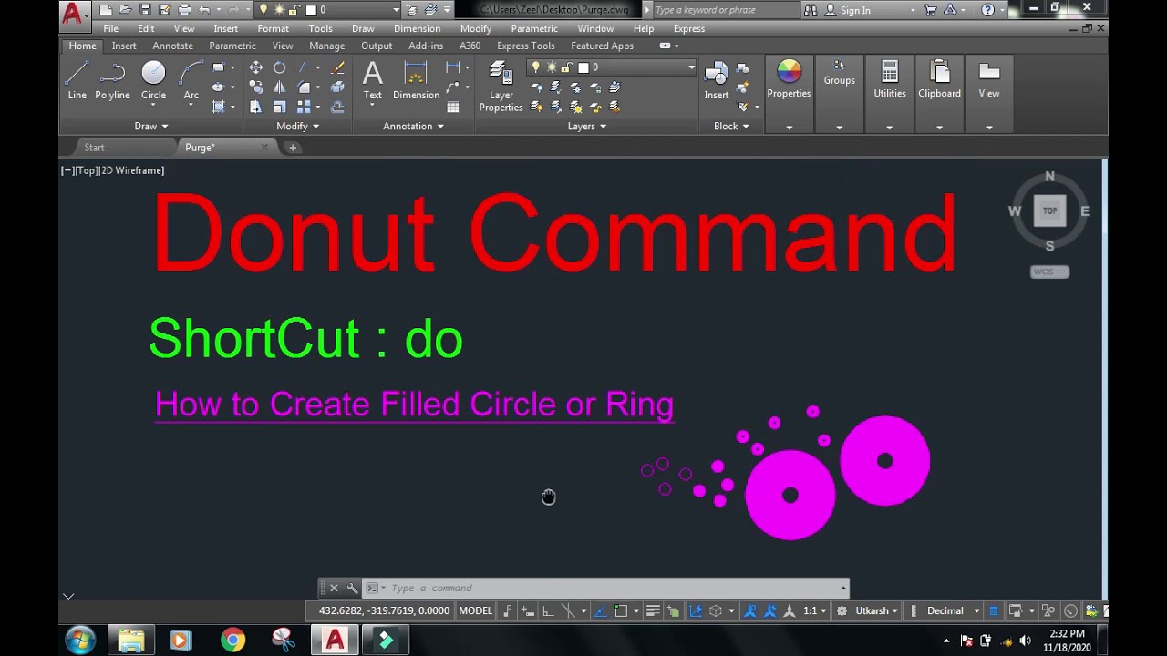 Donut Command In AutoCAD In Hindi - YouTube