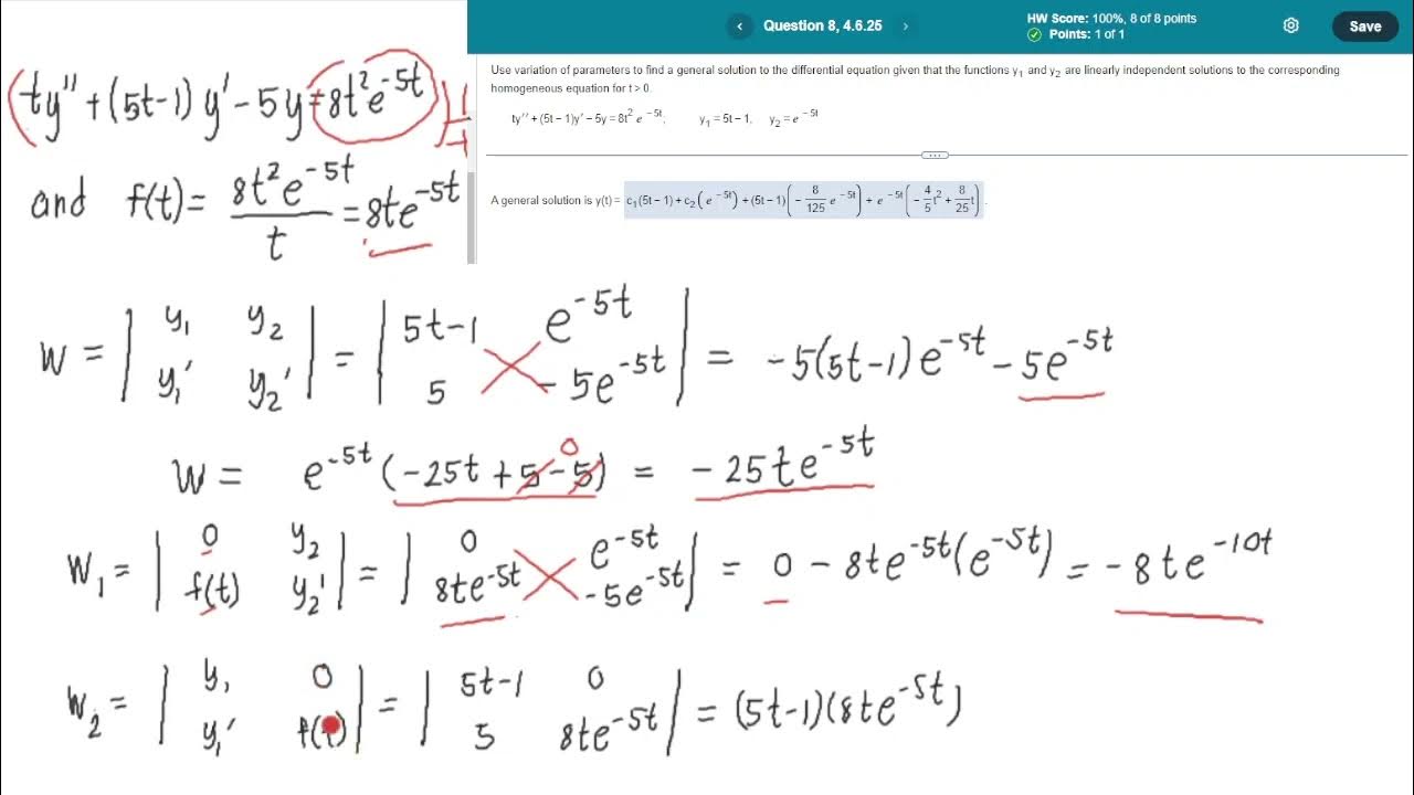 Solving the 2nd order Linear Differential Equation using Variation of ...