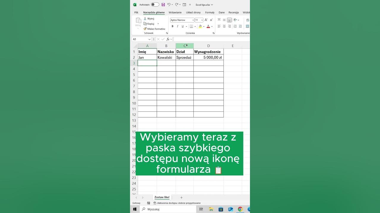 📌 Formularz w Excelu – Wprowadzaj Dane Szybciej! ⚡📊 #excel #exceltips #pracaexcel #kursexcel ...