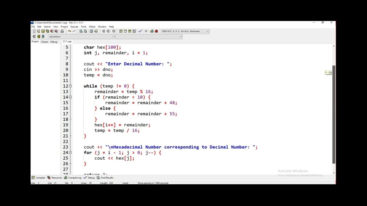 C++ program to convert decimal to hexadecimal - YouTube