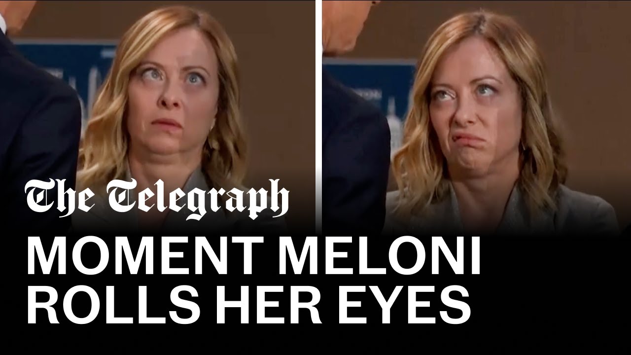 Giorgia Meloni rolls eyes at Biden's tardiness - YouTube