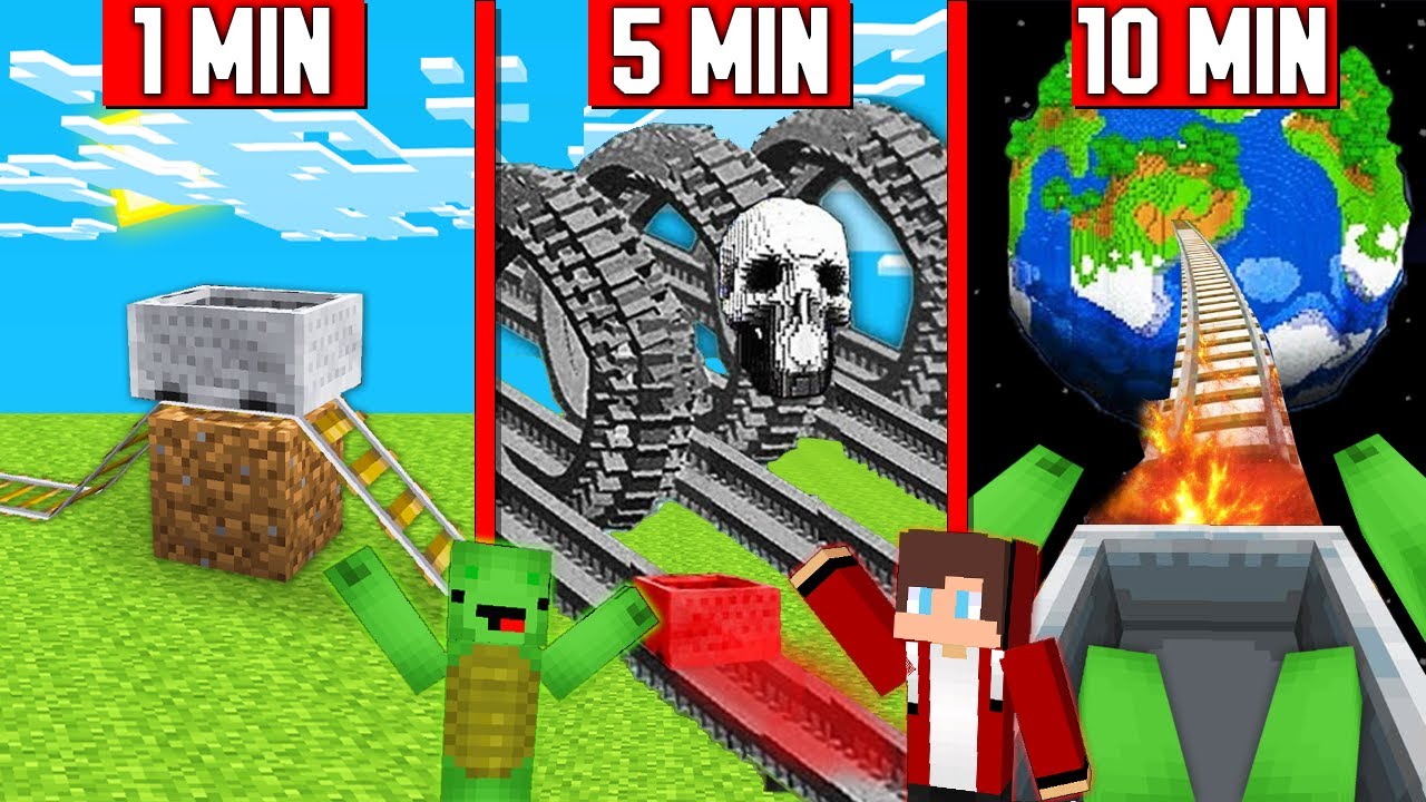 JJ and Mikey ROLLER COASTER BUILD CHALLENGE in Minecraft - Maizen Mizen ...