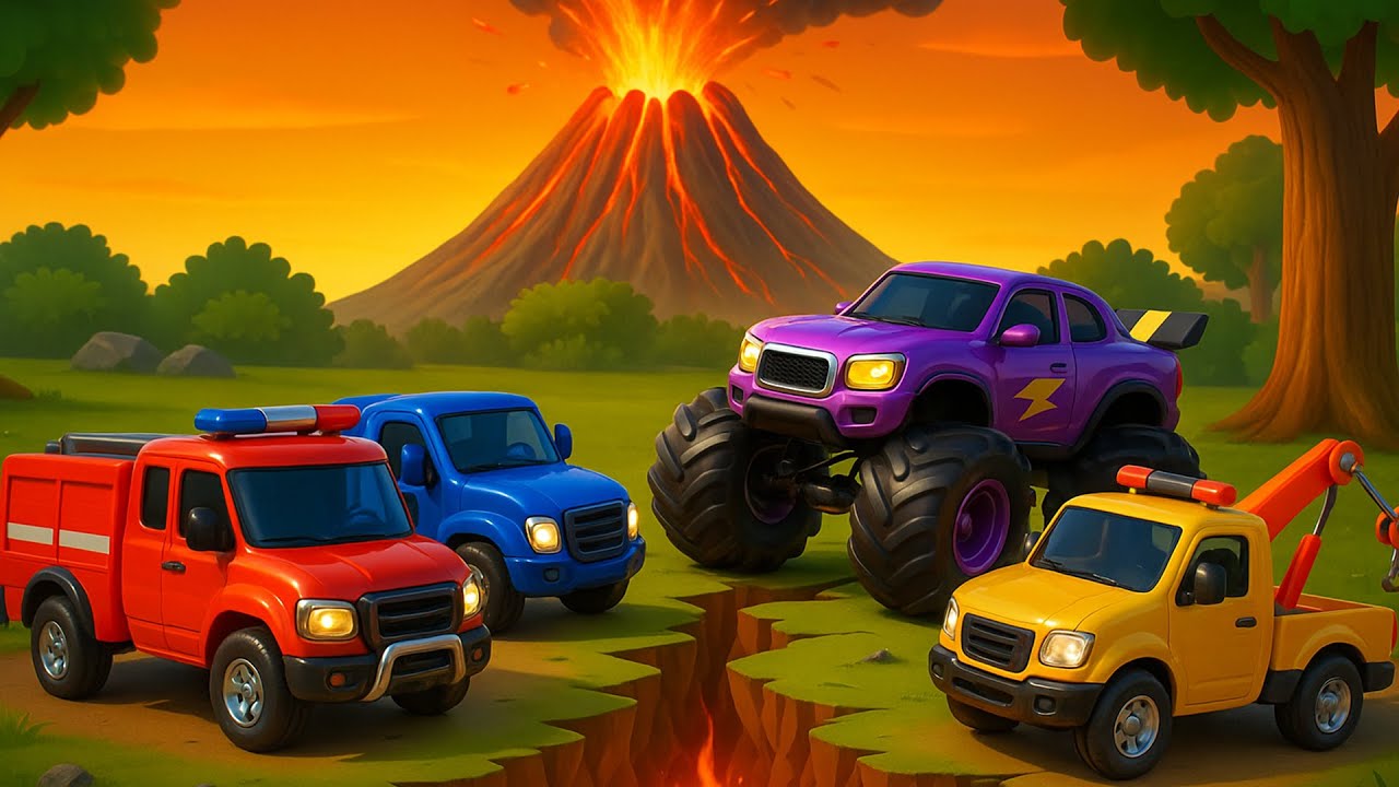 Volcano Eruption! Monster Truck and Friends Face the Lava Challenge 🌋🚙 ...
