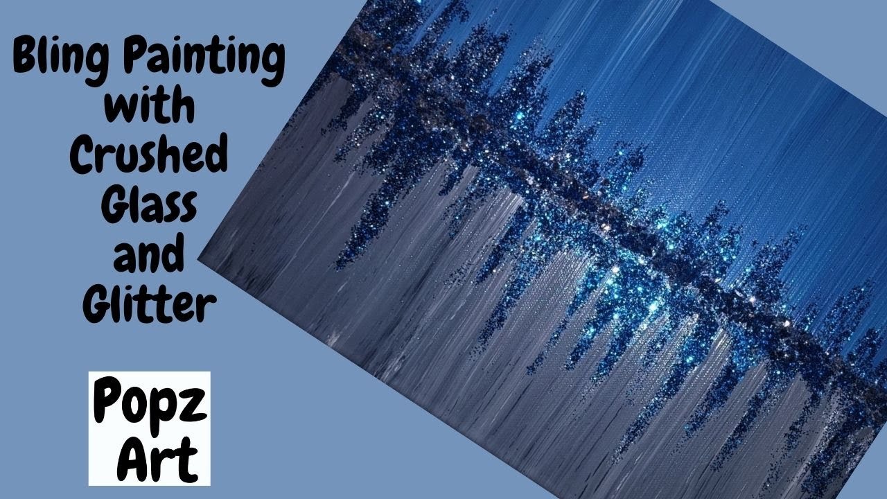 Bling Canvas Painting in Blue and Grey with Crushed Glass and Glitter # ...