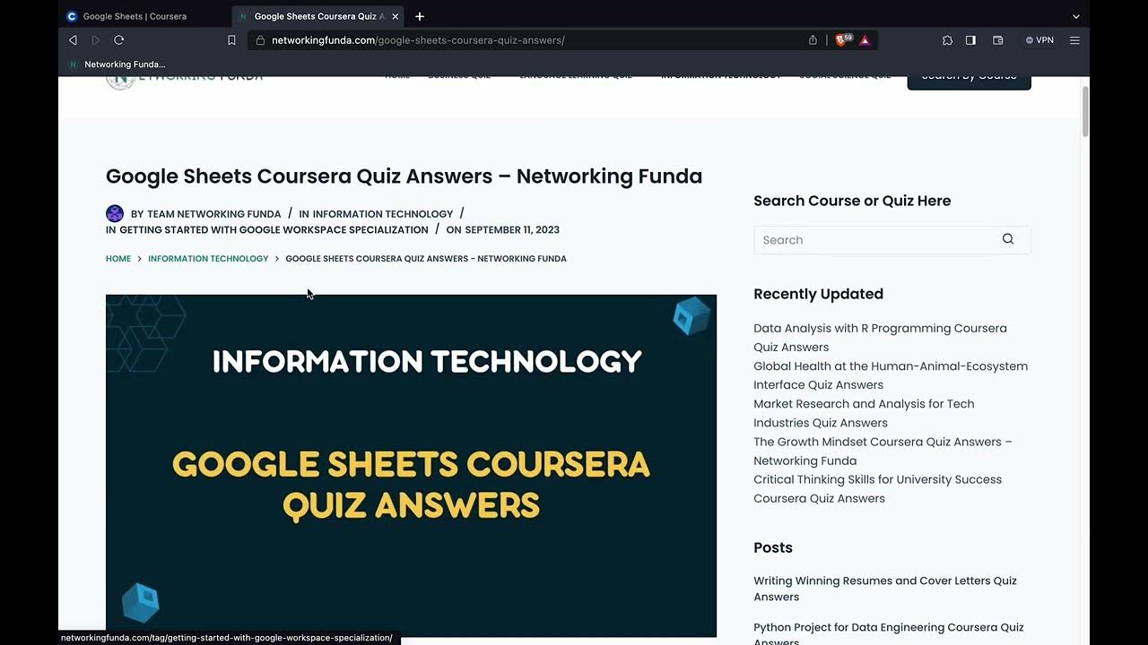 Google Sheets Coursera Quiz Answers | Networking Funda - YouTube