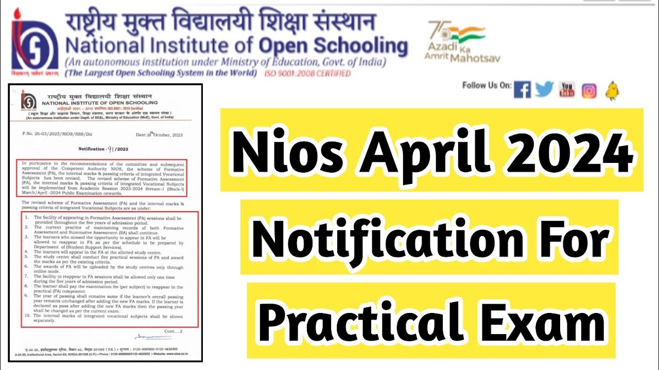 Nios Official Notification For Practical Exam 2024 | Task Is Helping (NIOS) #nios #exam # ...