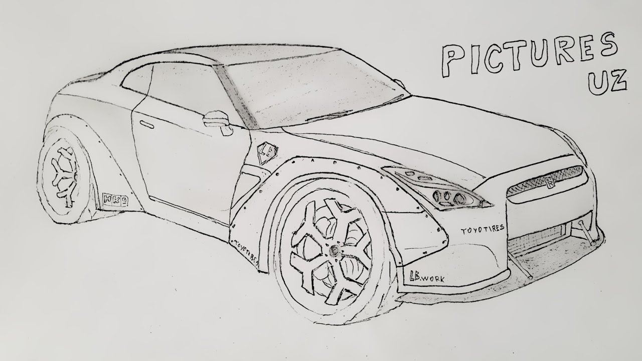 How to draw Nissan GTR-R35 #как #нарисовать #машину #how #to #draw #car ...