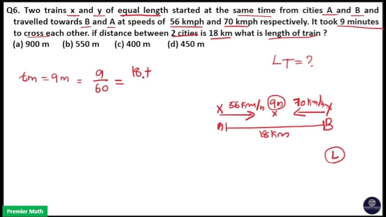 Two trains x and y of equal length started at the same time from cities A and B and travelled ...