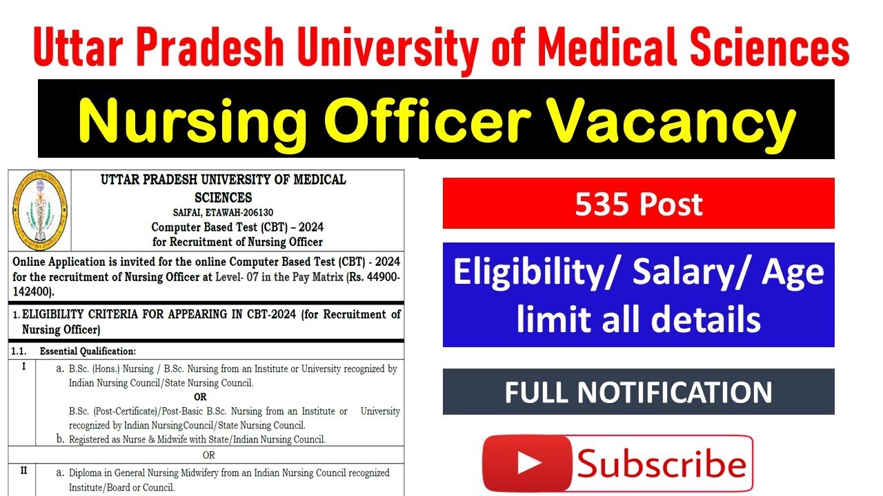 upums nursing officer recruitment 2024|STAFF NURSE VACANCY|UPUMS ...