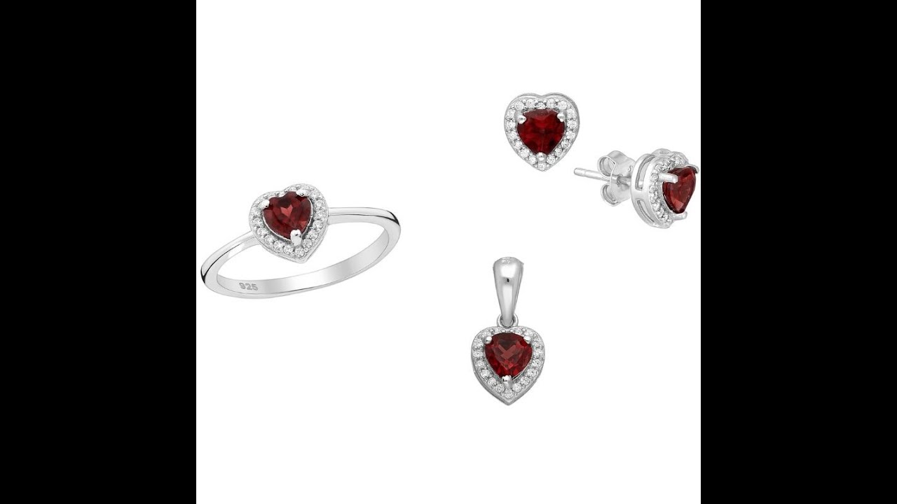 Set argint cu pietre granat si cubic zirconia forma inima | Podoabele ...