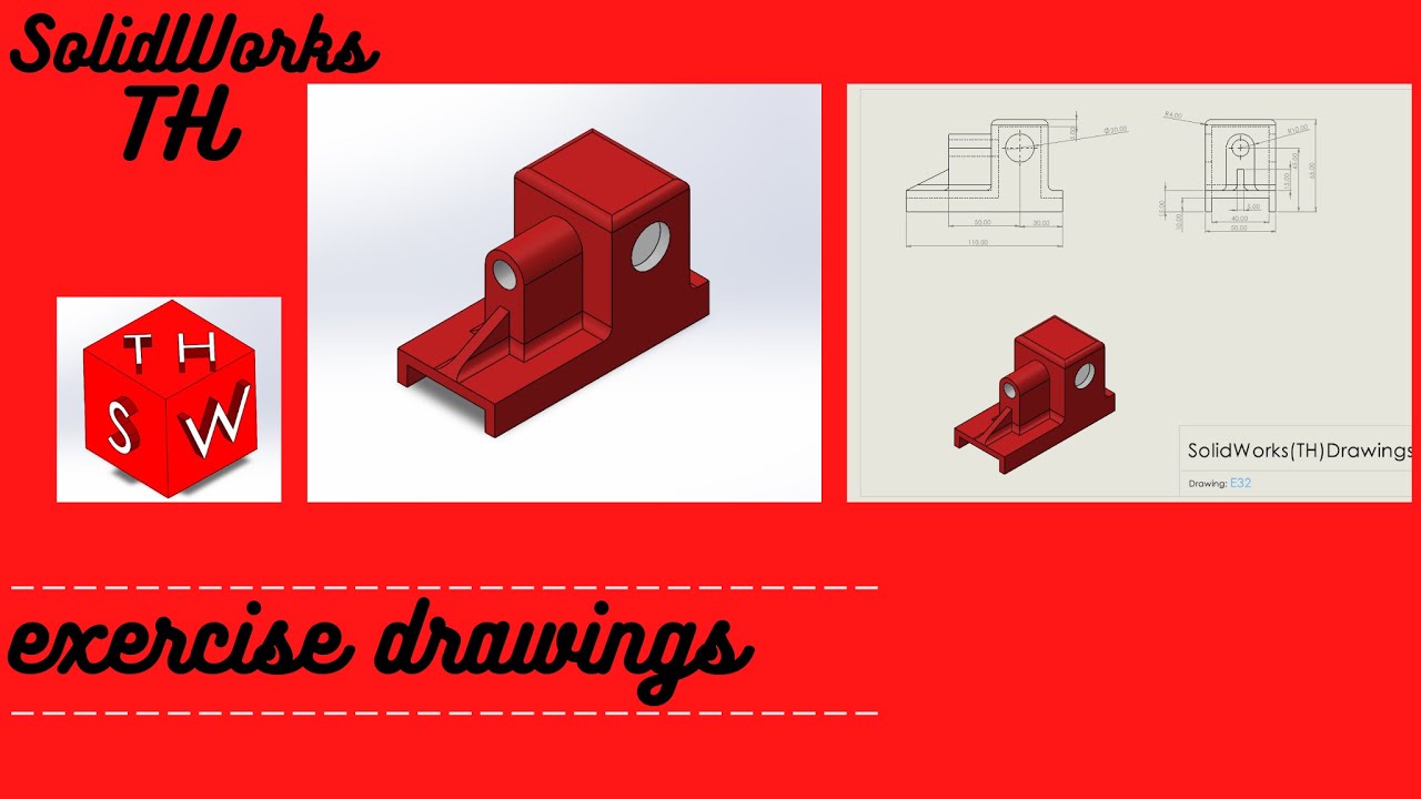 Silent 3D SolidWorks Exercise Drawings E32 | 3D Drawing Lessons - YouTube