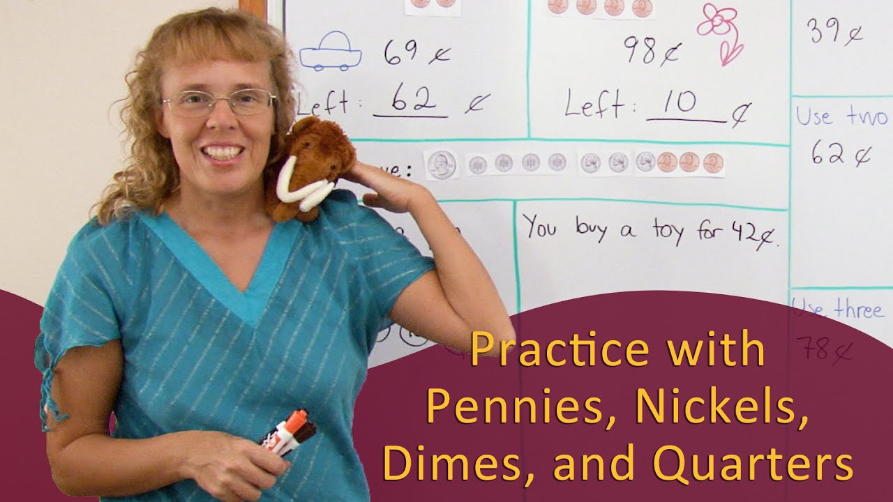 Practice problems with quarters, dimes, nickels, and pennies (1st grade ...