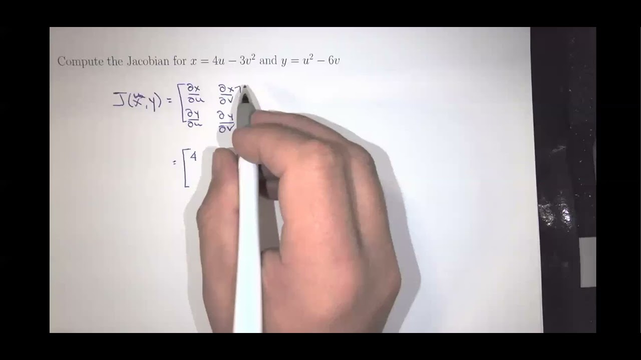 Compute the Jacobian for x = 4u-3v^2 and y = u^2-6v. - YouTube