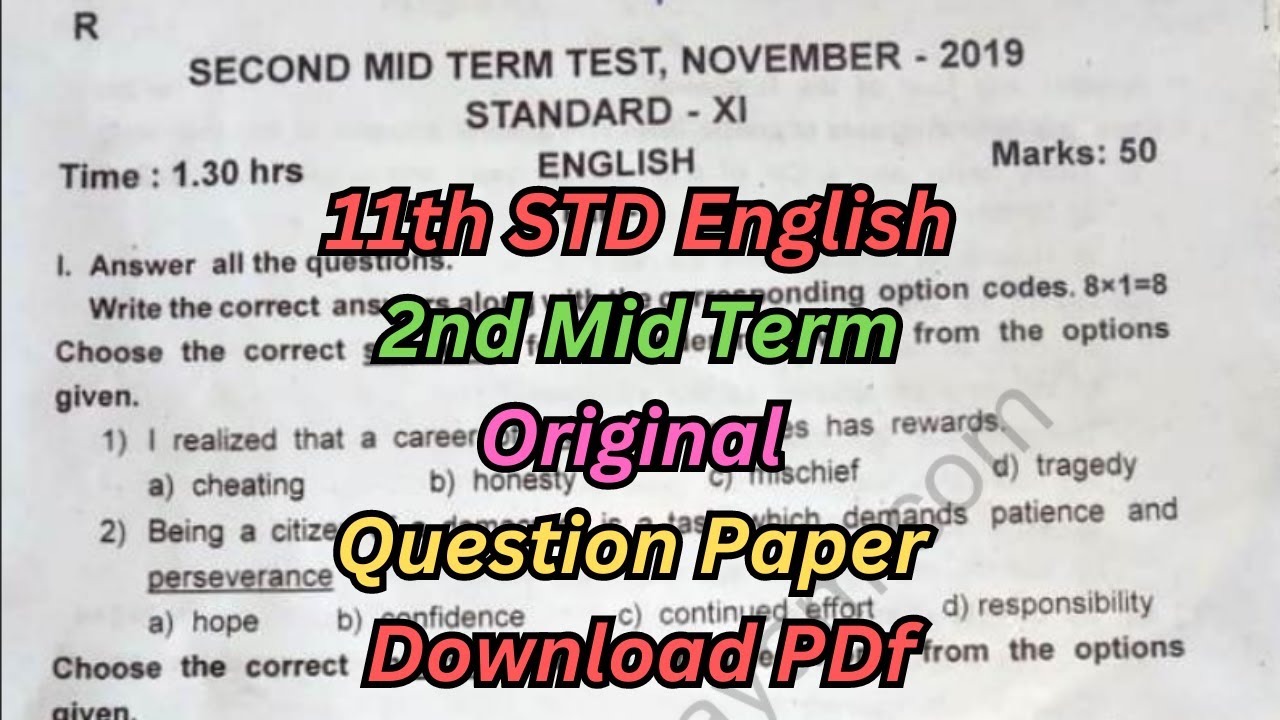 11th English 2nd Mid Term Question Paper - YouTube