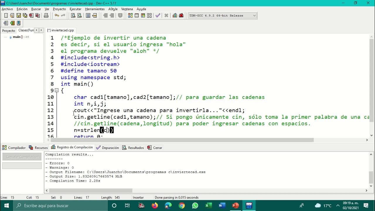 Ejemplo de como invertir una cadena en C++. - YouTube