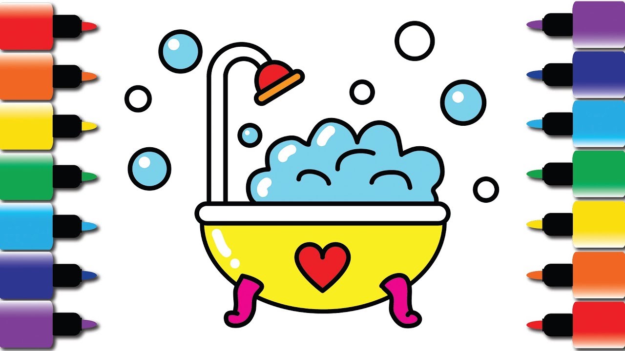 How to draw Bathtub - Drawing and Colouring book for kids - YouTube