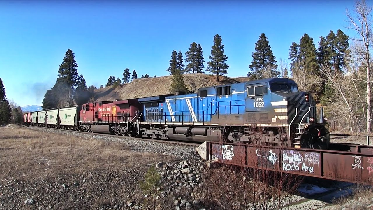 CEFX AC4400CW 1052 Leads CP 668 Potash Train East Thru Fort Steele, British Columbia - YouTube