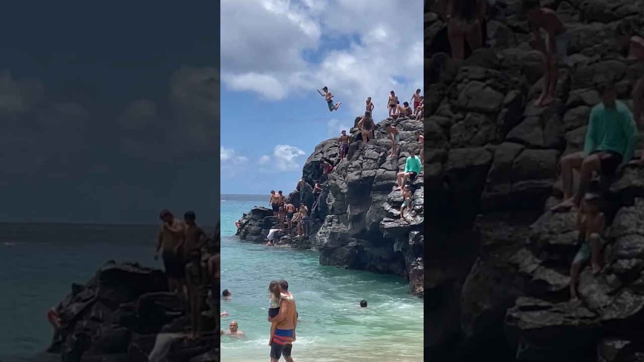 The Famous Waimea Bay Rock Jump Oahu Hawaii - YouTube