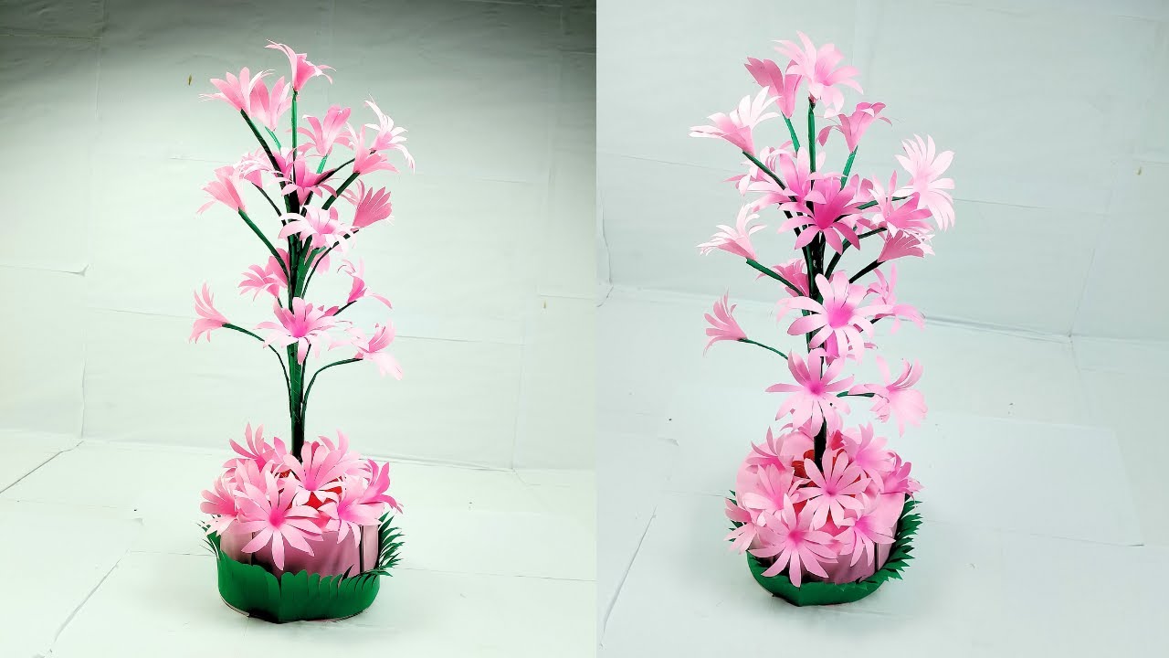 Haw to make paper flower tree ।। paper flower tree ।। paper flowers ...