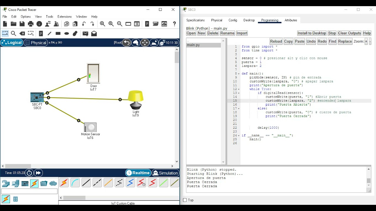 Cisco Packet Tracer IoT: Encender lampara con sensor de movimiento ...