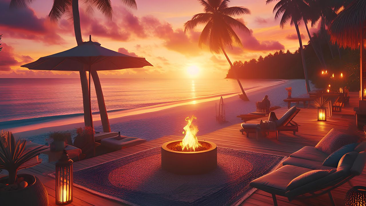 Summer Cozy View of the Beach Sunset - Smooth Ambient Music for ...