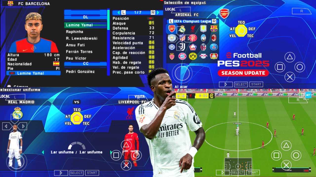 eFOOTBALL PES 2025 PPSSPP CAMERA PS5 ANDROID OFFLINE NEW KITS 2024/25 ...