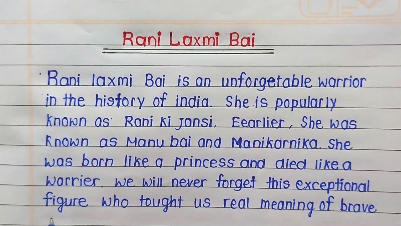 Essay on Rani laxmi bai|| essay writing in english|| about rani laxmi ...